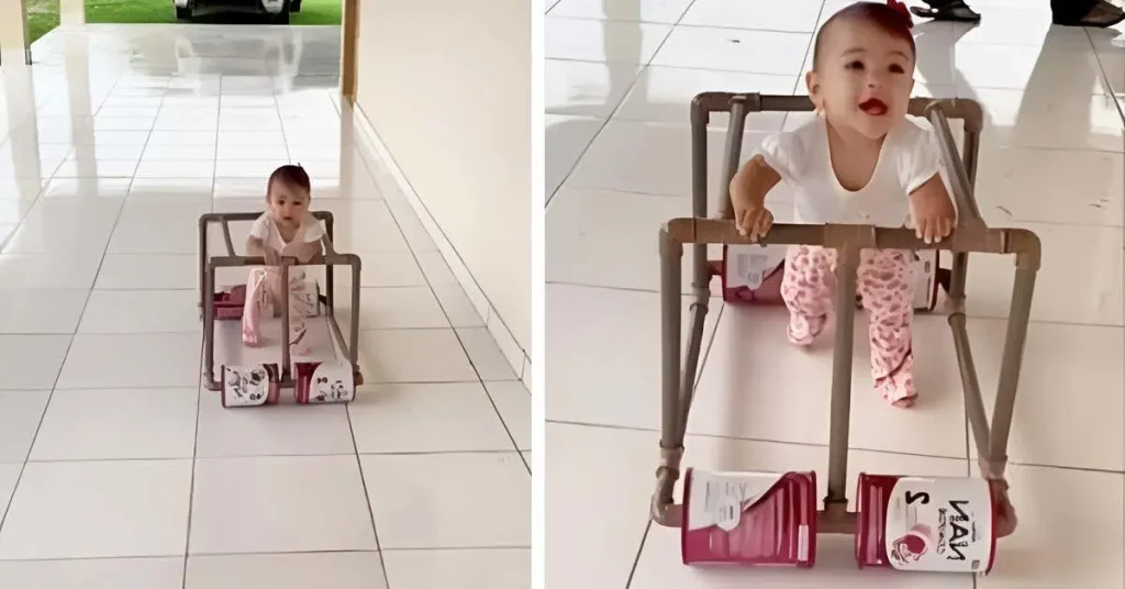 Ingenious Dad Builds Homemade Baby Walker Using PVC Pipes and Milk Cartons – News